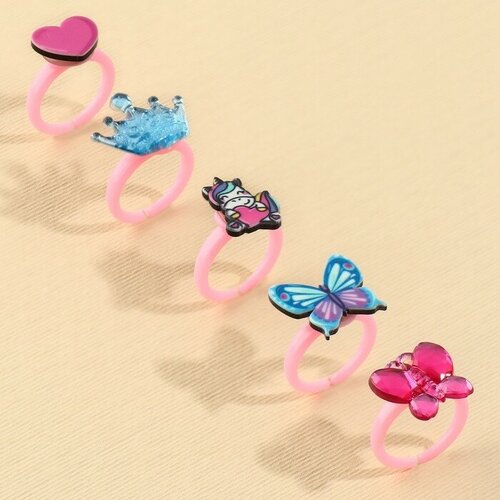 Детские кольца в наборе «Самой милой девочке», 5 шт, безразмерные, "Art beauty", цвет розовый