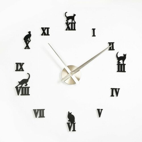 Часы-наклейка, серия: DIY, "Кошечки", плавный ход, d-120 см, 1 АА, черные