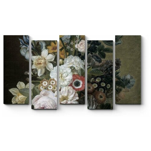 Модульная картина Пышный букет из роз, тюльпанов и ирисов 120x69