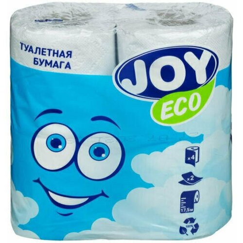 Туалетная бумага Joy Eco 2-слойная 4 рулона 17,5 метров Белая, 2 шт.