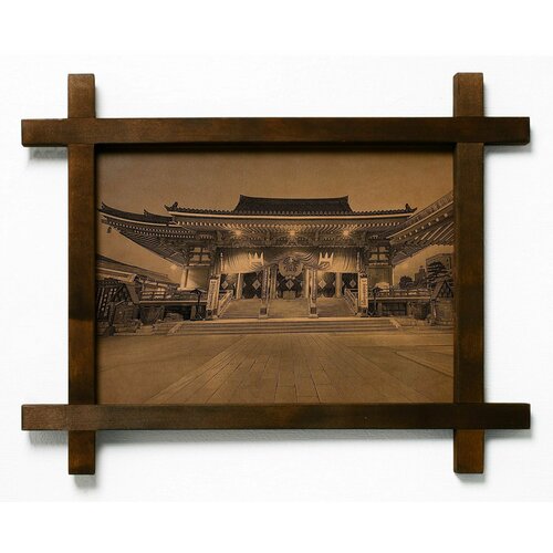 Картина Храм Асакуса, гравировка на натуральной коже, интерьерная для украшения и декора на стену в деревянной раме, подарок, BoomGift