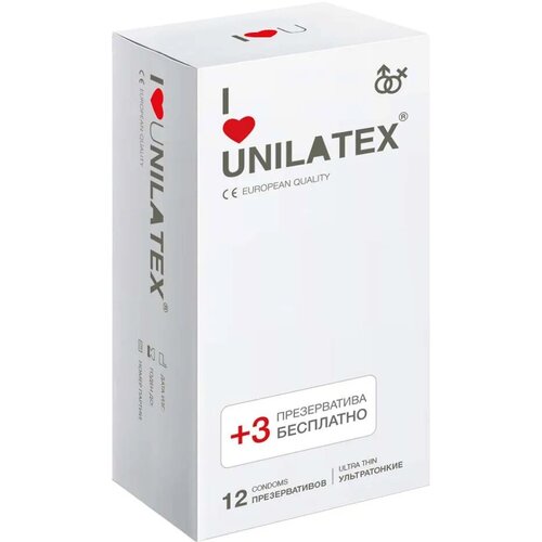 Презервативы Unilatex UltraThin, 12 шт. + 3 шт. в подарок.