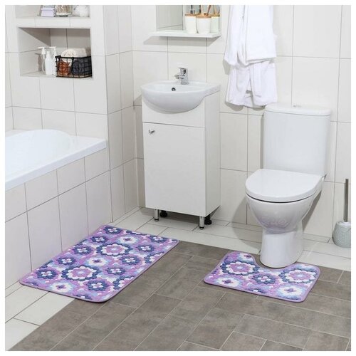 Комплект ковриков Доляна 1019713, 50х80, 40х50 см, 80х50 смдля туалета, фиолетовые цветы