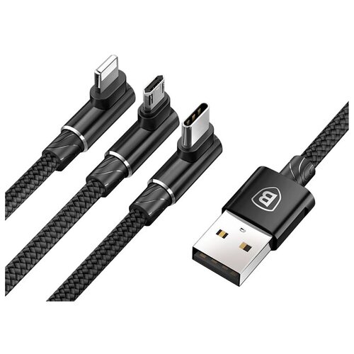 Кабель Baseus MVP 3-in-1 Mobile game USB - Lightning/microUSB/USB Type-C (CAMLT), 1.2 м, 1 шт., черный