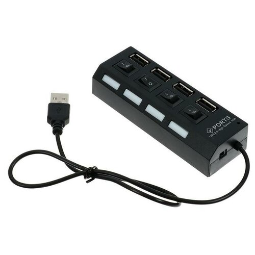 USB-разветвитель LuazON, 4 порта с индивидуальными выключателями, черный