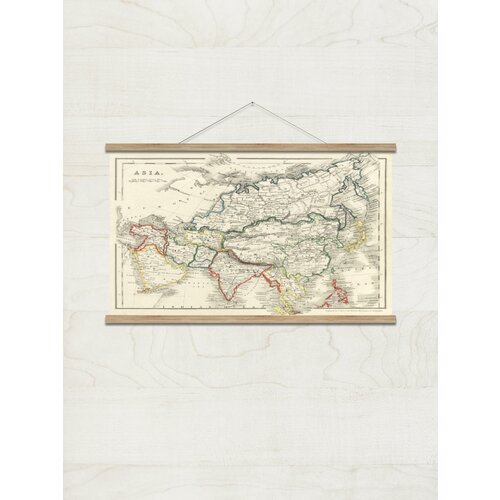 Постер / Плакат / Картина на холсте Старинная карта на холсте - Карта Азии на английском языке 40x50