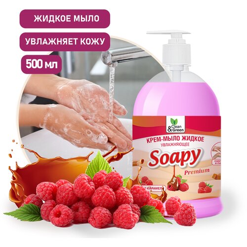 Крем-мыло жидкое Soapy Clean&Green (малина в карамели, увлажняющее с дозатором), 500 мл, CG8099