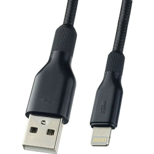 Кабель-переходник (адаптер) Плоский мультимедийный кабель для iPhone, USB - 8 PIN (Lightning), силикон, черный, длина 1 метр, бокс (I4318)