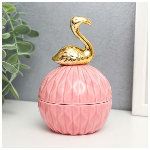 Шкатулка керамика "Золотой фламинго" розовая 13х7.5х7.5 см