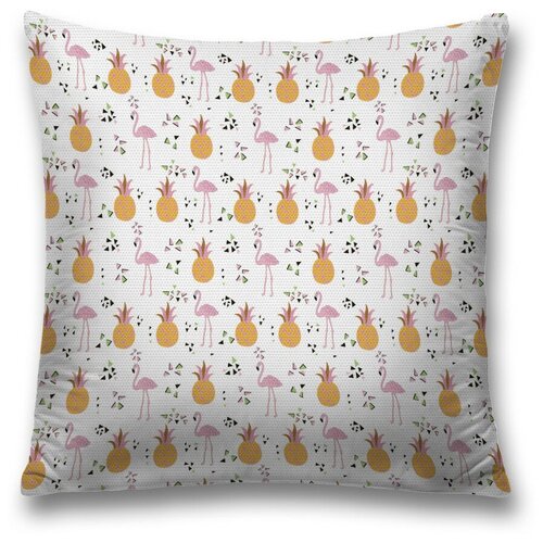 Наволочка декоративная на молнии, чехол на подушку JoyArty "Фламинго и ананас" 45х45 см