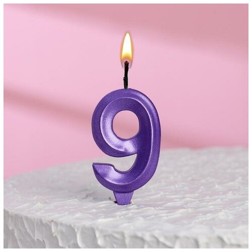Свеча в торт "Грань", цифра "9", фиолетовый металлик, 6,5 см