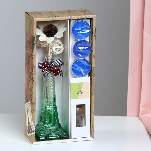 Набор подарочный "Париж": ваза, свечи, аромамасло жасмин, декор, "Богатство Аромата"