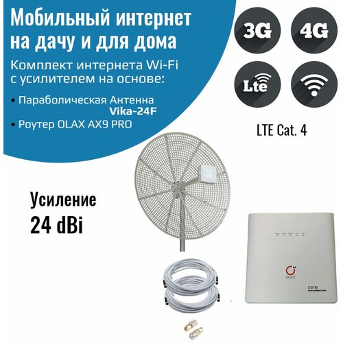 Мобильный интернет на даче, за городом 3G/4G/WI-FI – Комплект роутер OLAX AX9 PRO с антенной Vika-24F