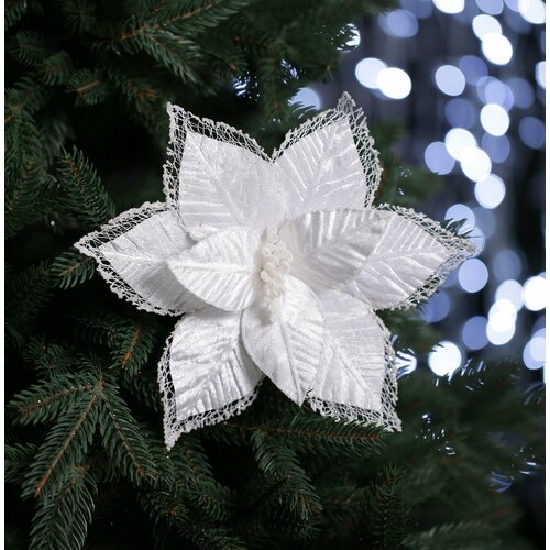 Цветок искусственный декоративный новогодний, диаметр 27 см, цвет белый