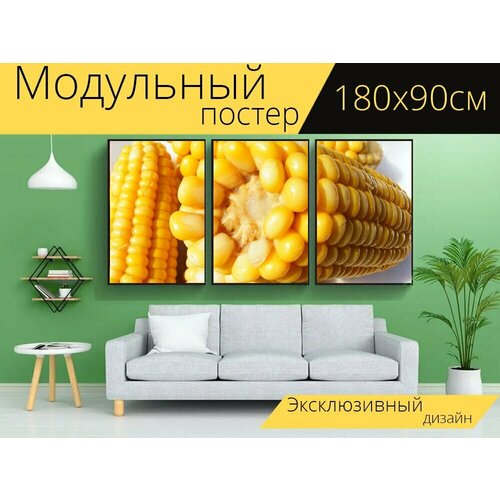 Модульный постер "Кукуруза, еда, вареный" 180 x 90 см. для интерьера