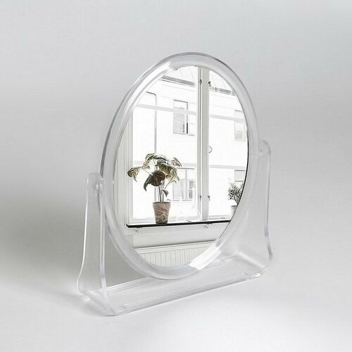 Зеркало настольное "Овал", двустороннее, зеркальная поверхность 12 x 15 см, цвет прозрачный