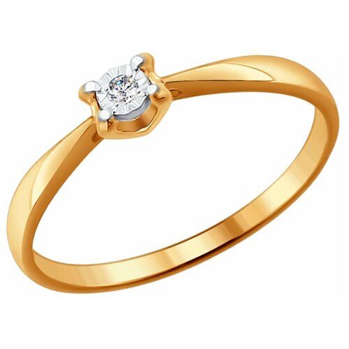 Кольцо помолвочное SOKOLOV, комбинированное золото, 585 проба, родирование, бриллиант, размер 15, бесцветный