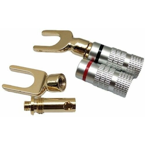 Разъем акустический Лопатка Spade (U тип), 1шт. красный + 1шт. черный