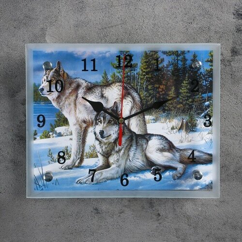 Часы-картина настенные, серия: Животный мир, "Волки в Зимнем Лесу", 20 х 25 см