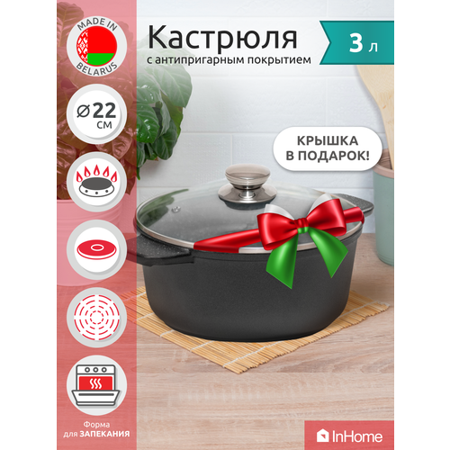 Литая алюминиевая кастрюля со стеклянной крышкой InHome IVPP/3.0