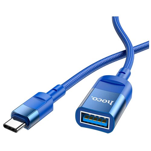 Кабель Type-C - USB(f) HOCO U107, 1.2м, круглый, 3,0А, силикон, цвет: синий