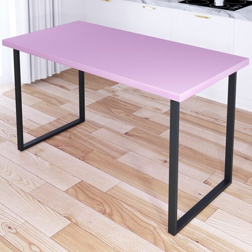 Стол кухонный Loft с розовой столешницей из массива сосны 40 мм и черными металлическими ножками, 140х70х75 см