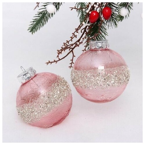 Набор новогодних игрушек на елку, шары украшения SHINE Diamonds 8 см (2 шт.), светло-розовый