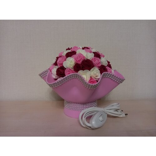 Букет-ночник из роз 3х цв. розовый