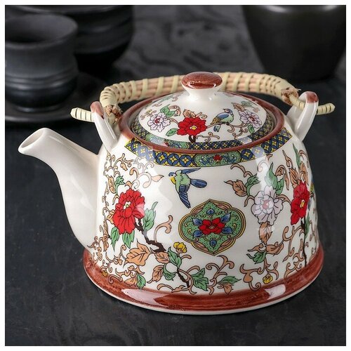 Чайник керамический заварочный с металлическим ситом «Цветы», 900 мл