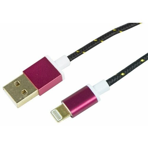 USB кабель для iPhone с разъемом Lightning (в тканевой оплетке) 1 м, цвета: Черный/красный