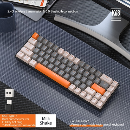 Клавиатура механическая беспроводная русская Wolf K68 Bluetooth Белая/Темно-серая/Оранжевая