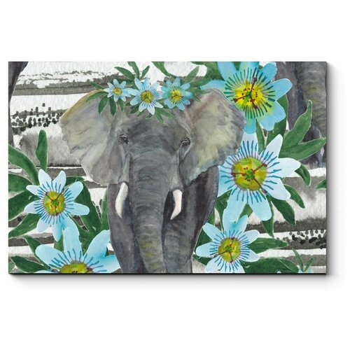 Модульная картина Слон, гуляющий среди цветов50x33