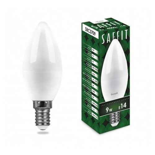 Лампа светодиодная LED 9вт Е14 белый матовая свеча (SBC3709) | код 55079 | SAFFIT (8шт. в упак.)