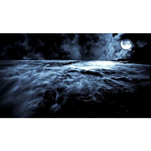 Картина на холсте 60x110 LinxOne "Луна ночь moonrise" интерьерная для дома / на стену / на кухню / с подрамником