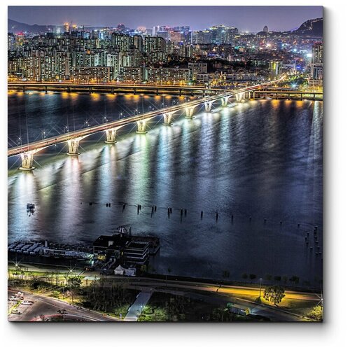 Модульная картина Мост через ночь, Сеул 20x20