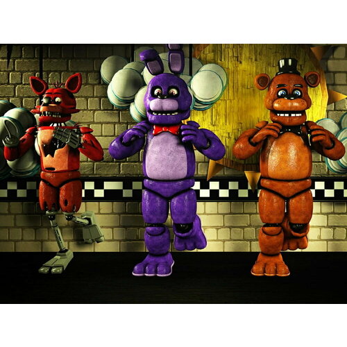 Плакат, постер на холсте Five Nights at Freddy s/фнаф/игровые/игра/компьютерные герои персонажи. Размер 21 х 30 см