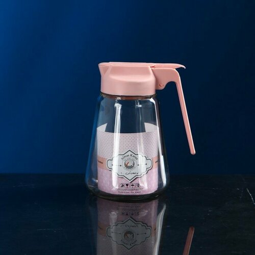 Авторское стекло Банка для сыпучих продуктов с дозатором «Алмаз», стеклянная, розовая крышка, 400 мл, Иран