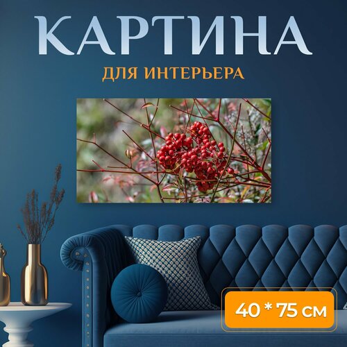 Картина на холсте "Ягода, куст, завод" на подрамнике 75х40 см. для интерьера