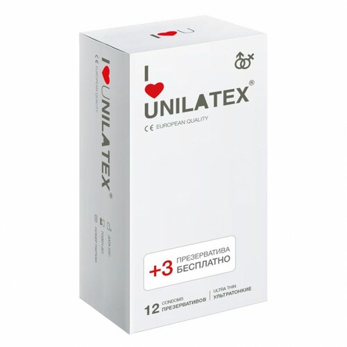 Ультратонкие презервативы Unilatex Ultra Thin - 12 шт. + 3 шт. в подарок (цвет не указан)