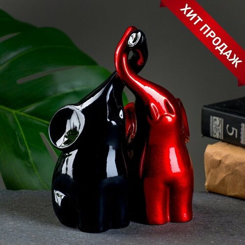 Хорошие сувениры Фигура "Пара слонов" черный/бордовый, 7х12х16см