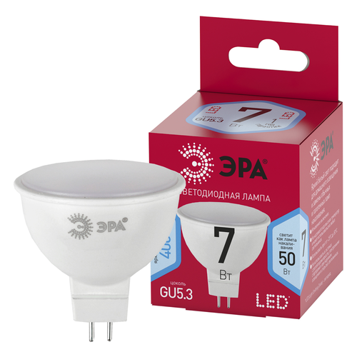 Лампа светодиодная RED LINE LED MR16-7W-840-GU5.3 R GU5.3 7 Вт софит нейтральный белый свет | код Б0050690 | ЭРА (3шт. в упак.)