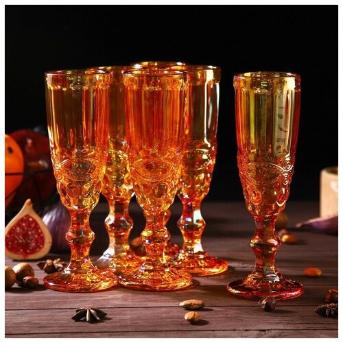 Набор бокалов для шампанского Magistro «Ла-Манш», 160 мл, 7×20 см, 6 шт, цвет янтарный