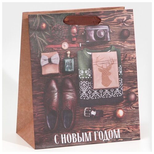 Пакет подарочный Дарите счастье Праздник для него 23 × 27 × 11,5 см, коричневый