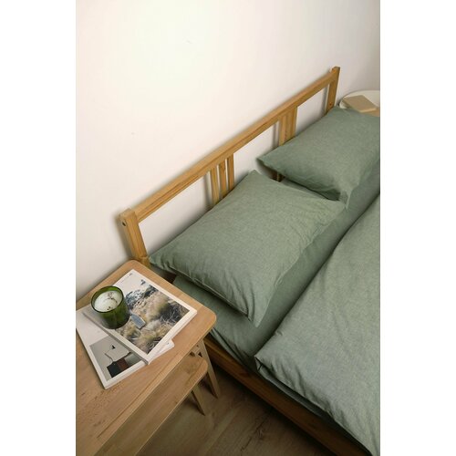Комплект постельного белья 2-спальный из премиальной ткани Варёный хлопок Melange Green, пододеяльник 180x205, простыня без резинки 240x260, наволочки 50x70