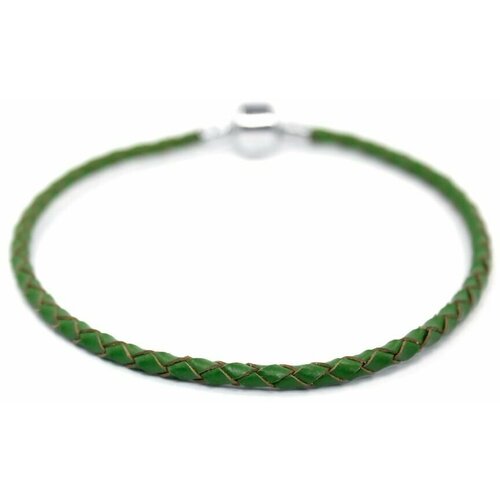 Браслет-цепочка Handinsilver ( Посеребриручку ) Кожаная основа для браслета с шармами, стразы, муранское стекло, стекло, 1 шт., размер 17 см, зеленый