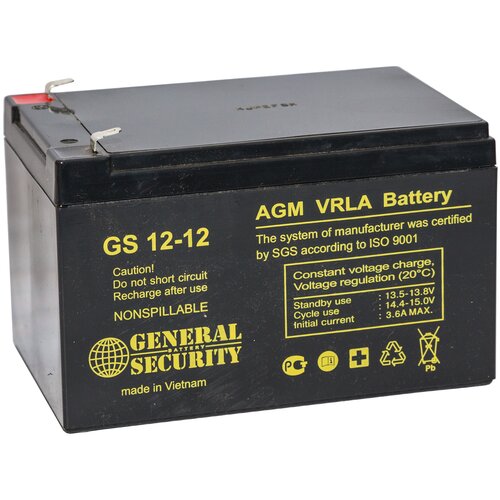 Аккумулятор General Security GS 12-12 (12V / 12Ah) ИБП / электромобиль / геодезия / освещение / cистемы безопасности