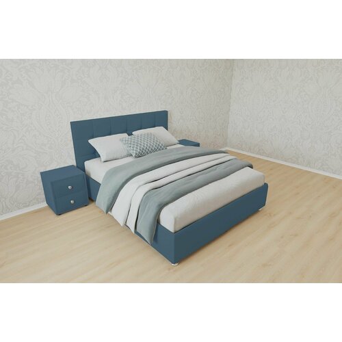 Двуспальная кровать Афина с матрасом 160x200 с подъемным механизмом и с коробом для белья велюр бирюзовый без ножек