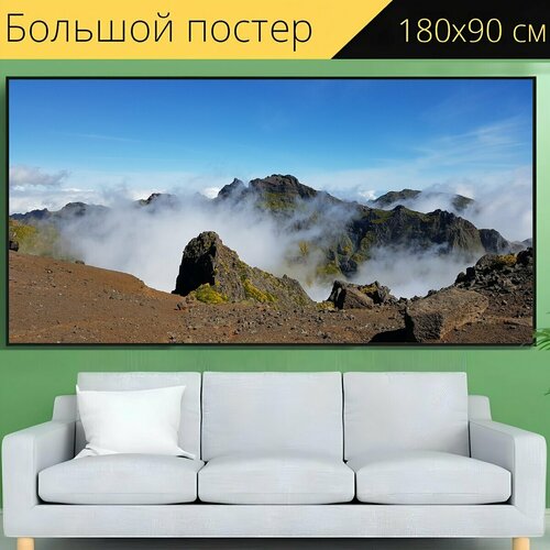 Большой постер "Вулкан, природа, гора" 180 x 90 см. для интерьера
