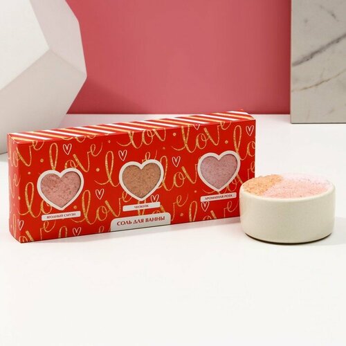 Cоль для ванны «Love», подарочный набор 3 х 100 г, аромат ягодный смузи, чизкейк, ароматная роза, чистое счастье