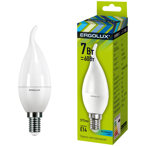 Лампа светодиодная Ergolux 12875, E14, CA35, 7 Вт, 4500 К